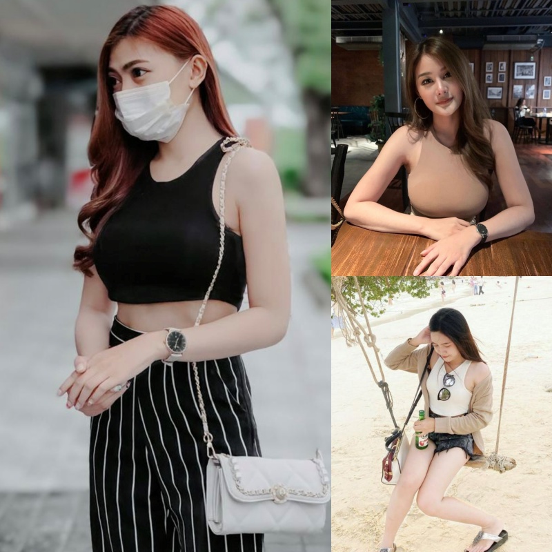 SpinnyHouse 2-Layer Thick Rayon Vest Beach Wear Cafe Imported Korean Basiccrop Model. | Shopee ...