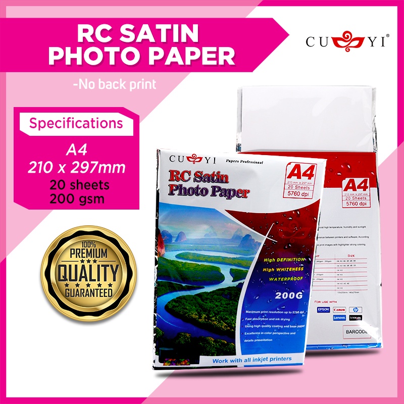 CUYI RC Satin Photo Paper 260GSM A4 // 5R // 4R // 3R size (20 sheets ...
