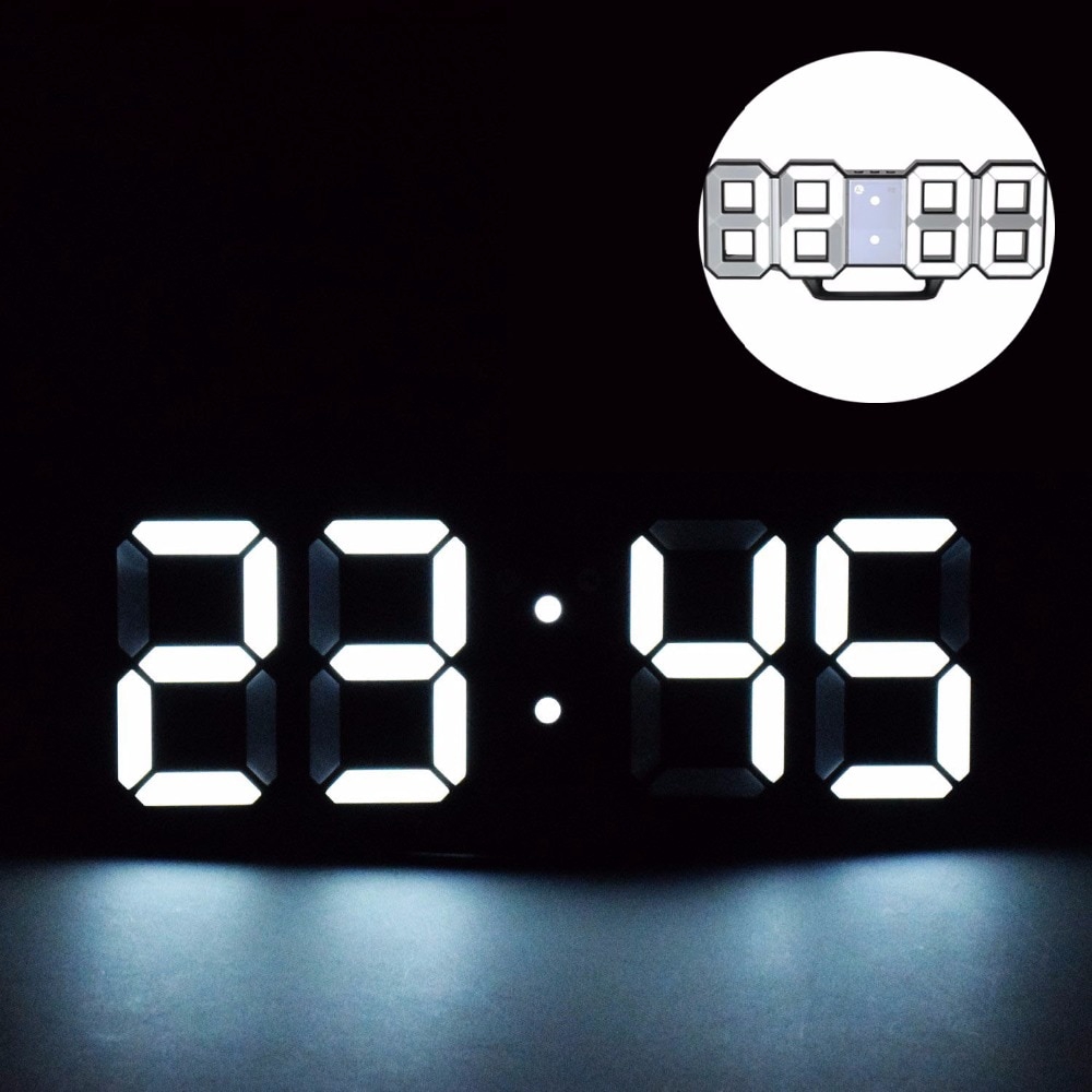 LED Digital Alarm Clocks Big Digit 3D Wall Clock 8 Shape Electronic ...