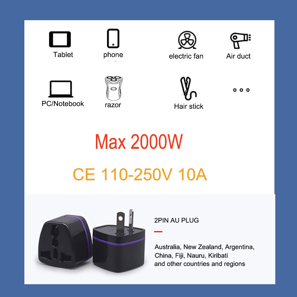 New 100V-250V 10A Travel Power Plug AU AUSTRALIAN To USA EU UK - 2Pin ...