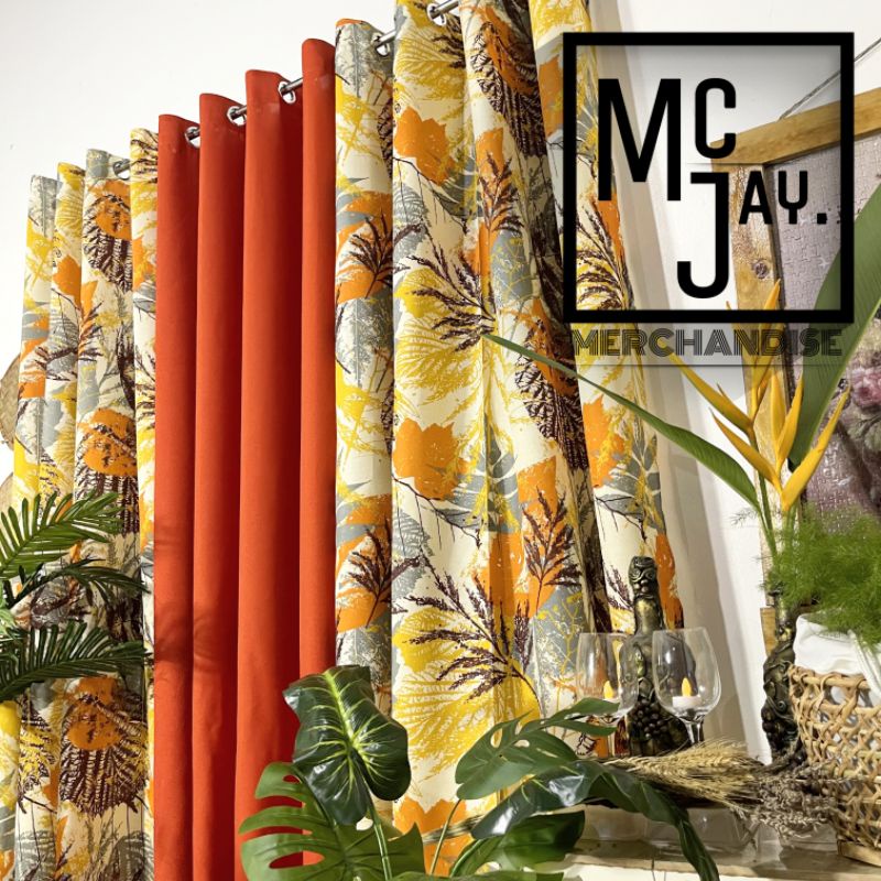 MCJAY -3in1 Ring Type Orange Forest Leaves Print Ring Curtain - Sold ...