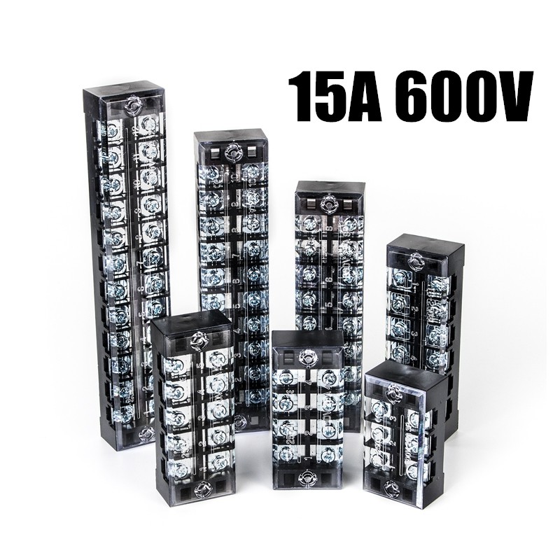 1Pcs 15A 600V Dual Row Barrier Screw Terminal Block Strip Wire Connector 3/4/6/8/10/12 Positions ...
