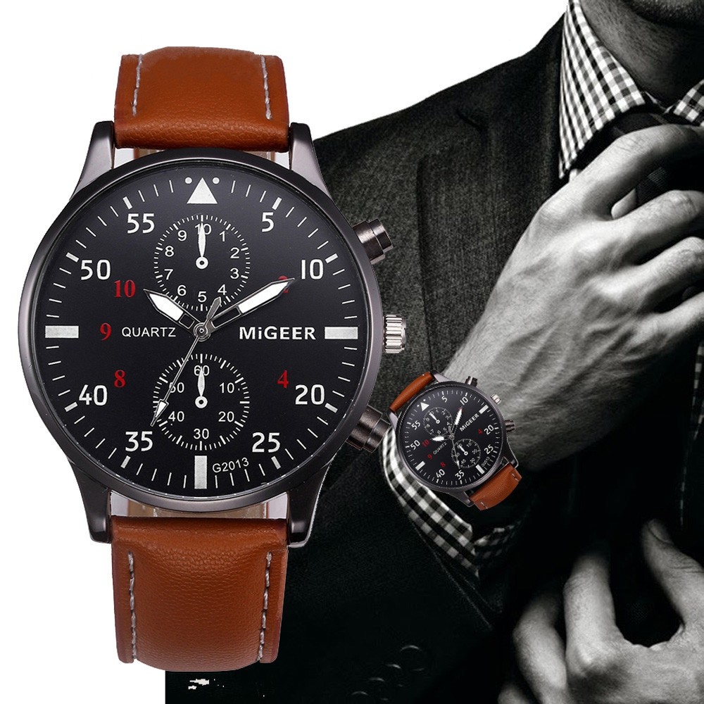 Fashion Military Watch for Men Casual Business Relo Leather Strap ...