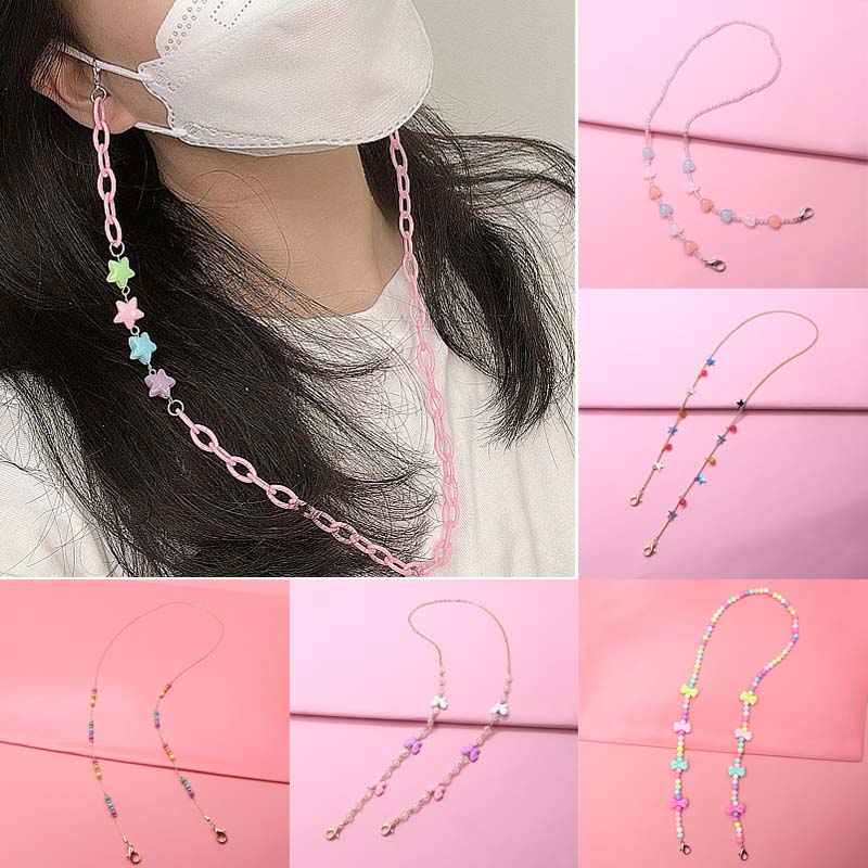 Children's Cartoon Mask Chain Glasses Chain Kids Candy Color Glasses ...