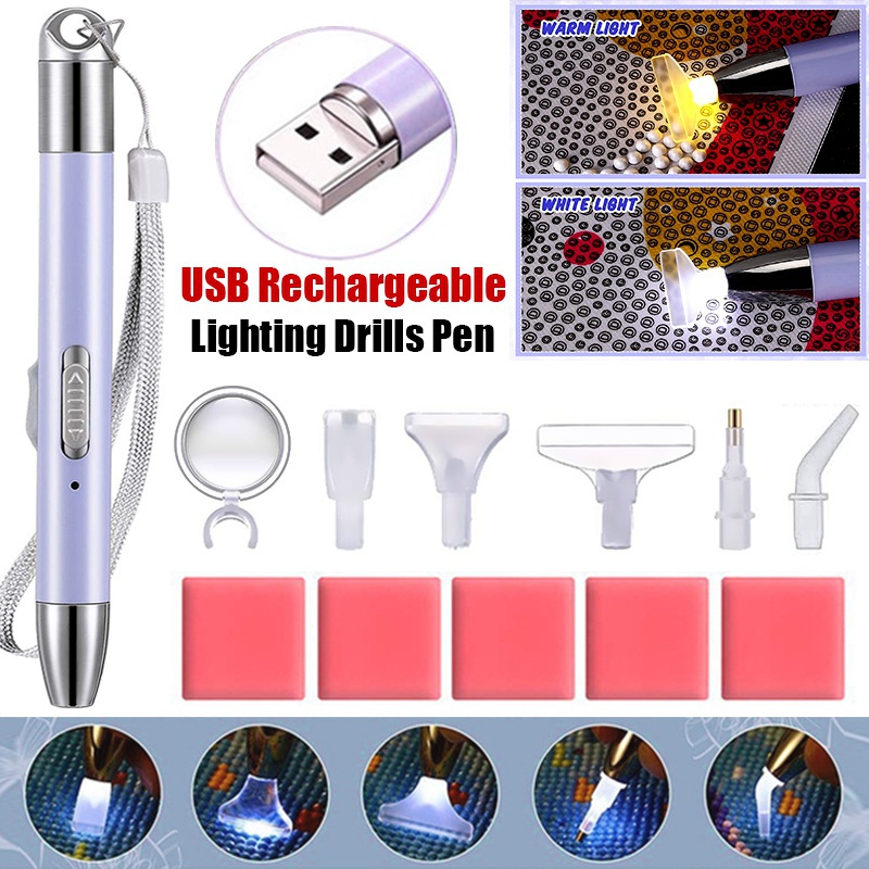 5D Diamond Painting LED Light Pen,2 Light Modes Point Drill Tool Pen ...