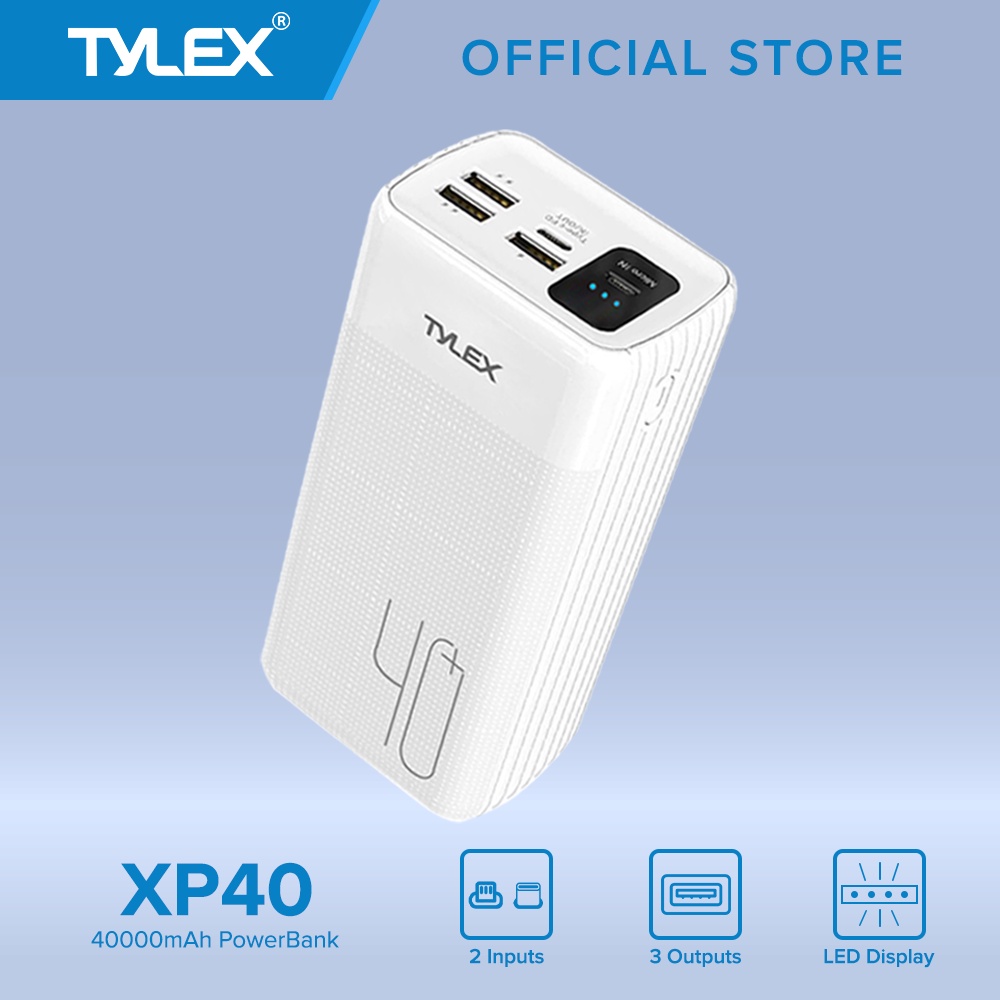 Tylex XP40 40000mAh Powerbank 2 Inputs Type-C/Micro USB 2.0A 3 Outputs ...