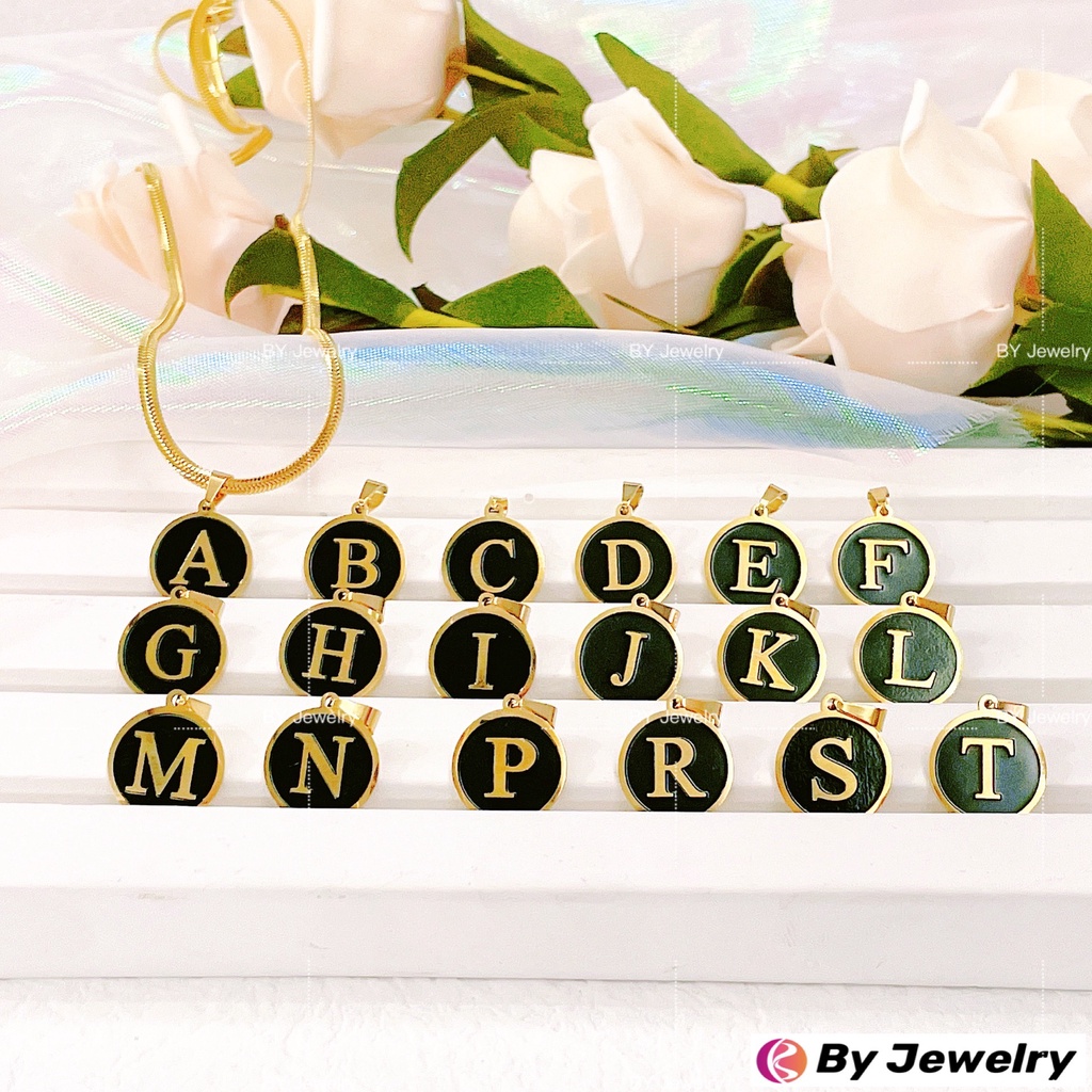 [BY]SP02#18K Stainless Steel Initial Letter Black Oli Bottom Letter ...