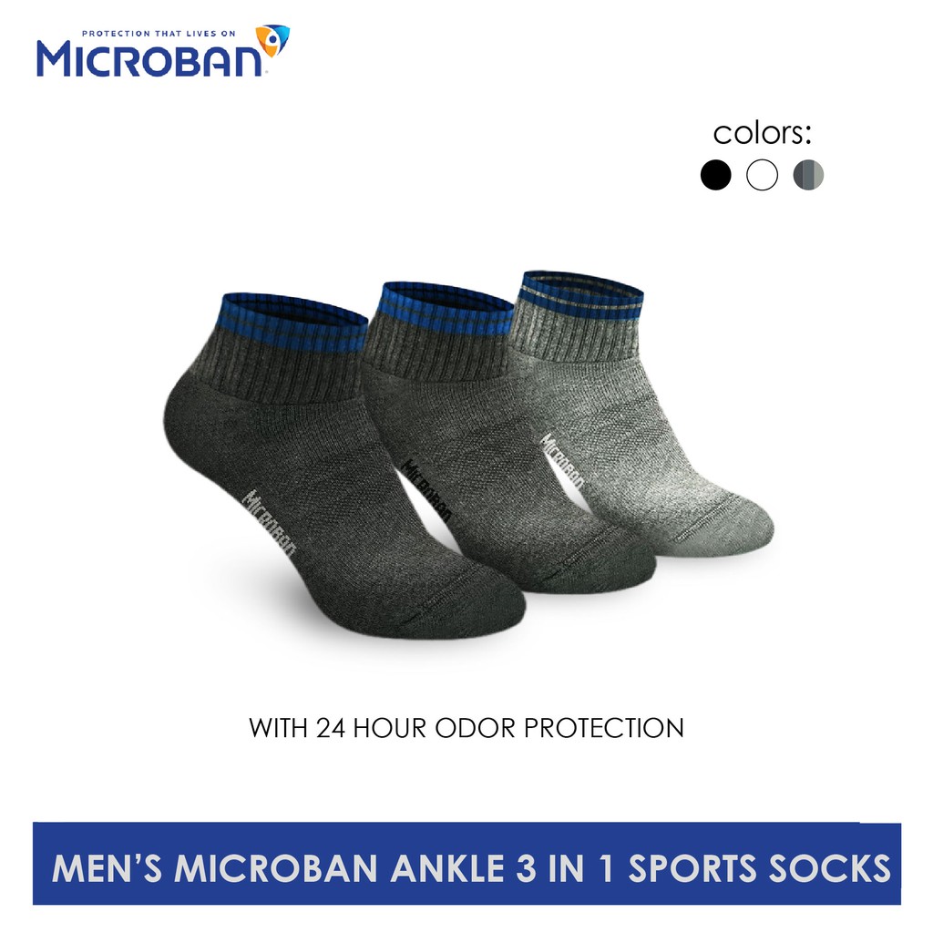 Microban Men's Cotton Extreme Performance Ankle Socks 3 pairs in a pack ...
