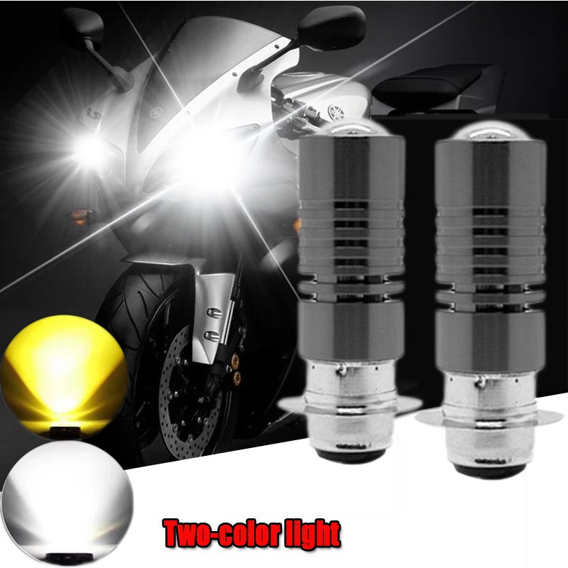 Motorcycle Headlight LED Bulbs H6 PX15D with Lens Two-color Hi Lo beam ...