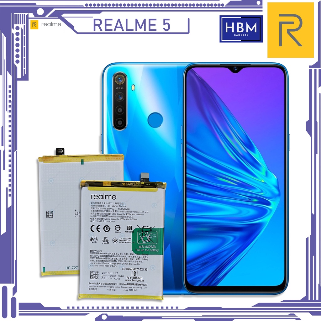 Original Realme 5 Battery, Premium High Quality Model: BLP729 (5000mAh ...