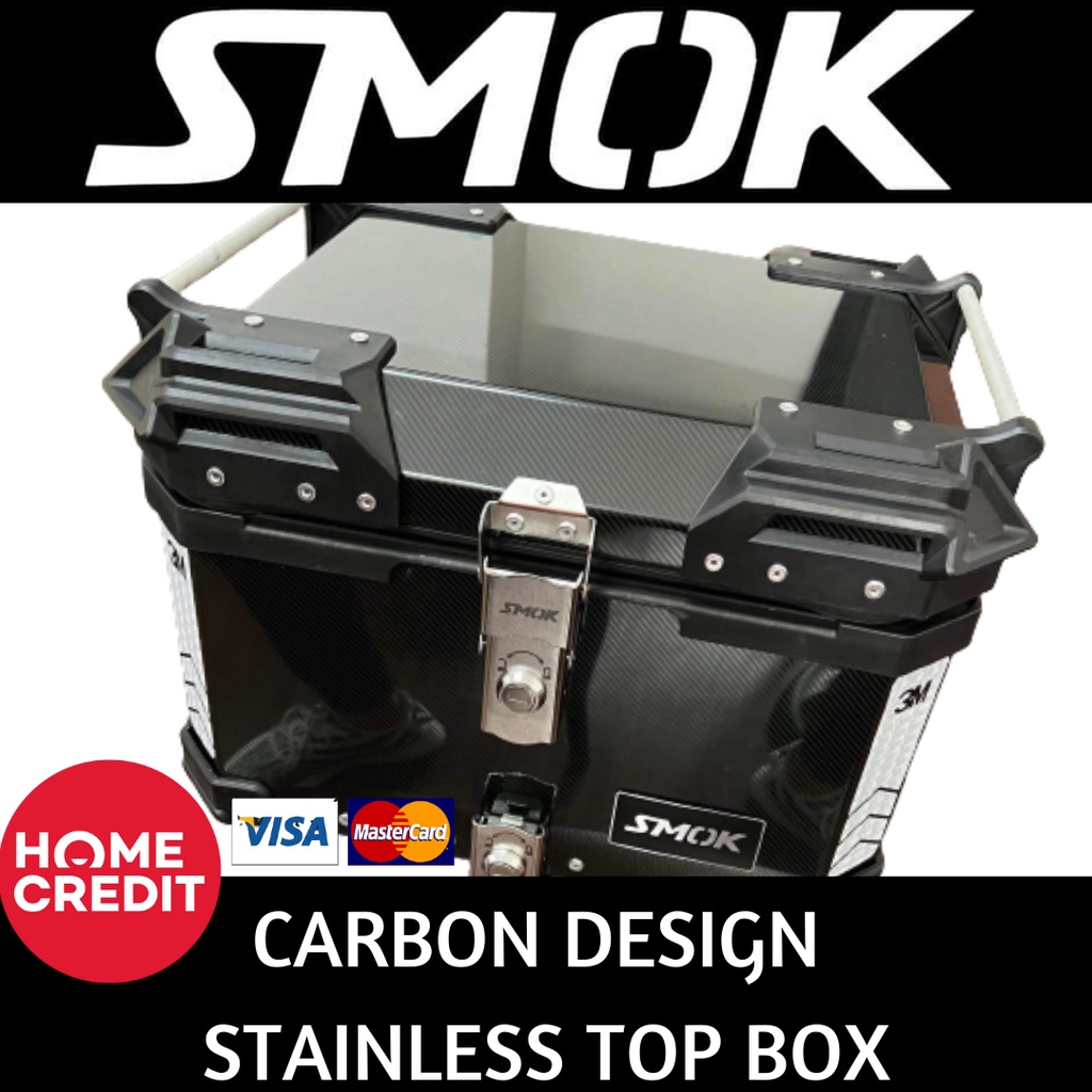 Carbon finish design STAINLESS motorcycle top box 45 liters ripple ...
