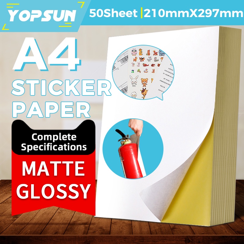 Matte&Glossy Label Photo Sticker Paper A4 Super sticky 50Sheets ...
