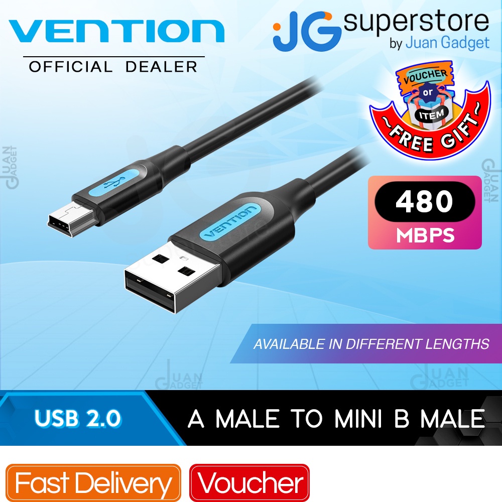 Vention USB 2.0 A Male to Mini-B Male Cable (COM) 480Mbps Black ...