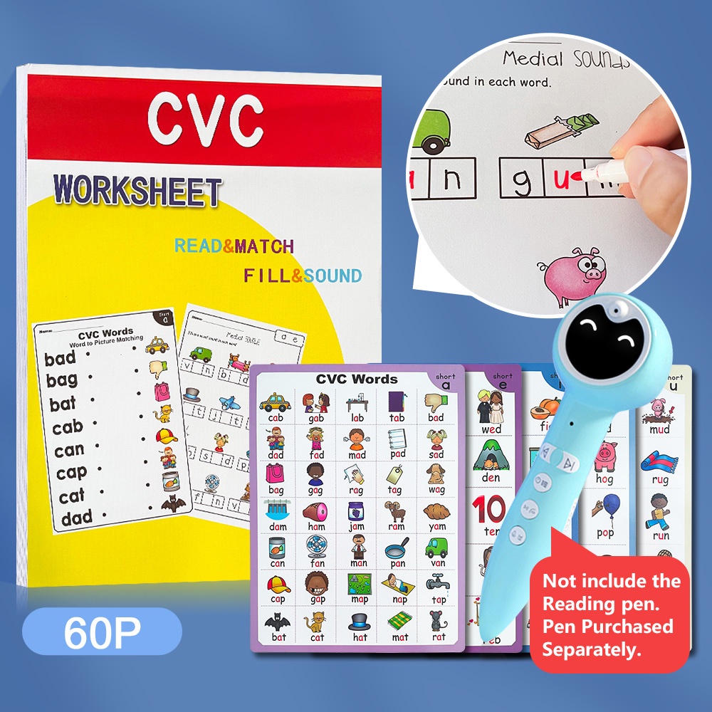 CVC Words Phonics Workbook and Posters Language Arts Skills Charts for ...