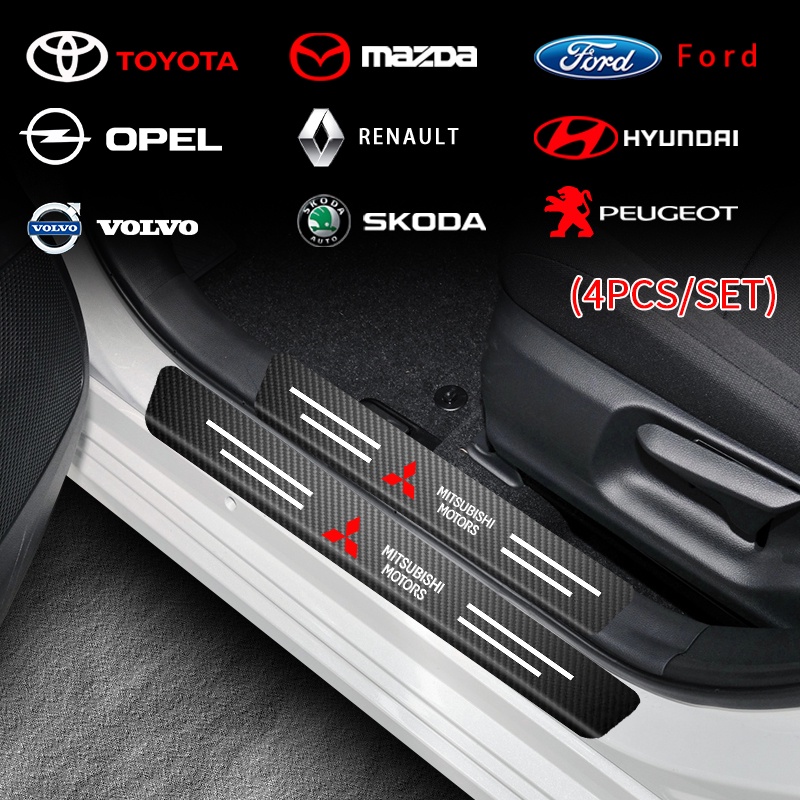 4pcs Car Carbon Fiber Anti-step Stickers Car Door Sill Protection Strip ...
