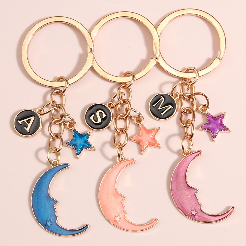 Cute Enamel Keychain Moon Star Key Ring Crescent Key Chains | Shopee ...