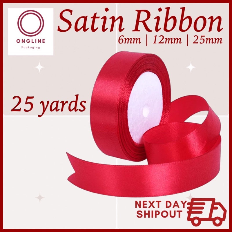 25 Yards | 6mm 12mm 25mm | RED SATIN RIBBON | GIFT WRAPPER GIFT RIBBON ...