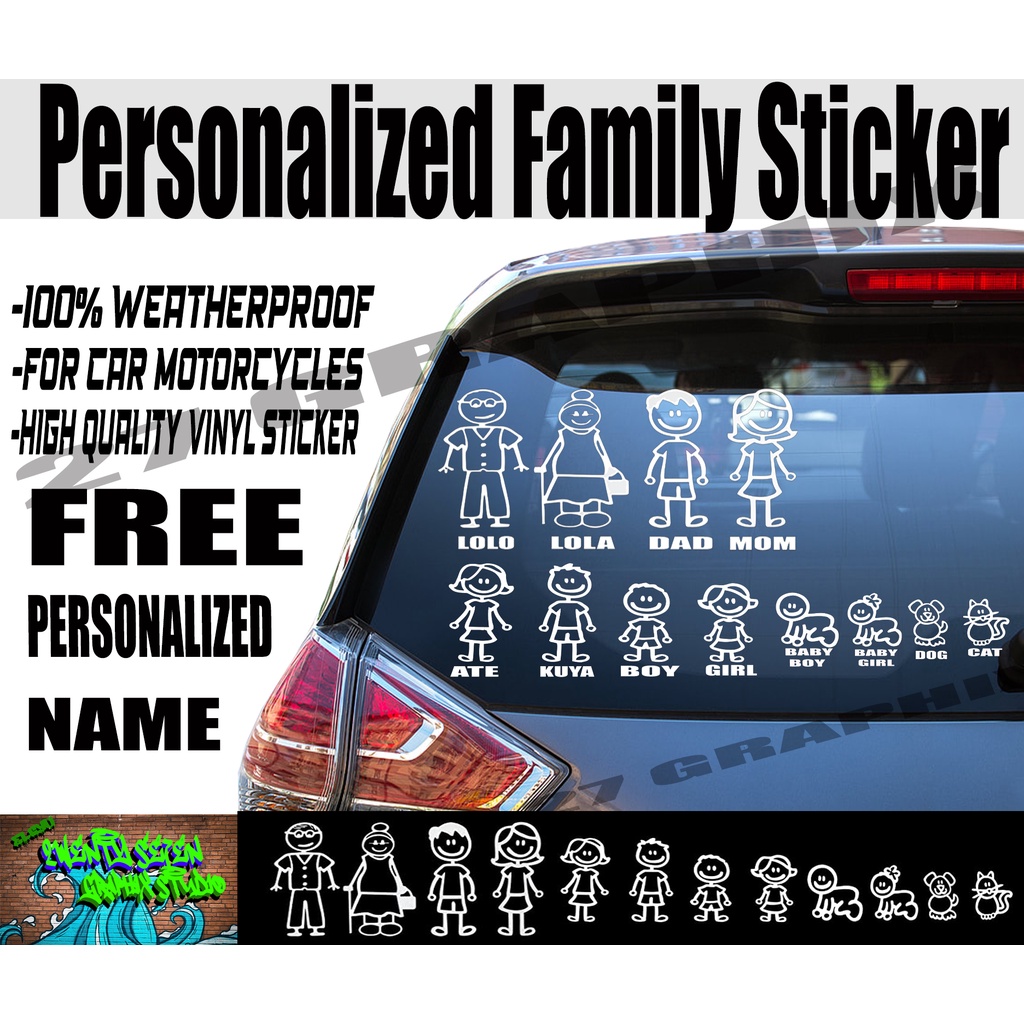 PERSONALIZED FAMILY STICK CUT OUT VINYL STICKER 100% WEATHERPROOF for ...
