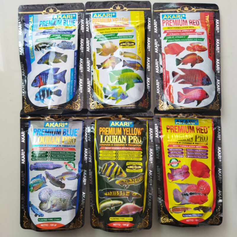 Akari Premium red yellow blue CICHLID Tropical 100 gr Pellets 1 mm & 2 ...