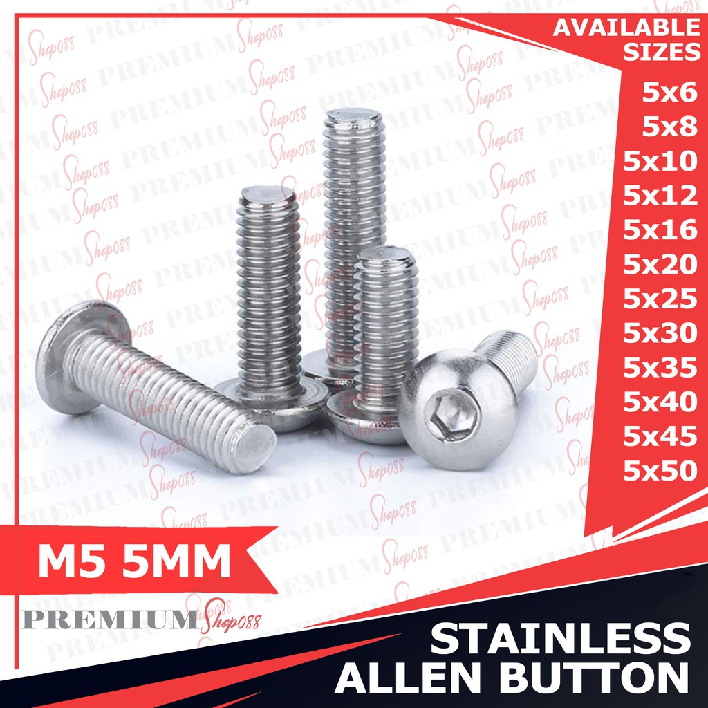 10pcs M5 5MM Stainless Allen Button Head Socket Head Cap Screw Bolt SS ...