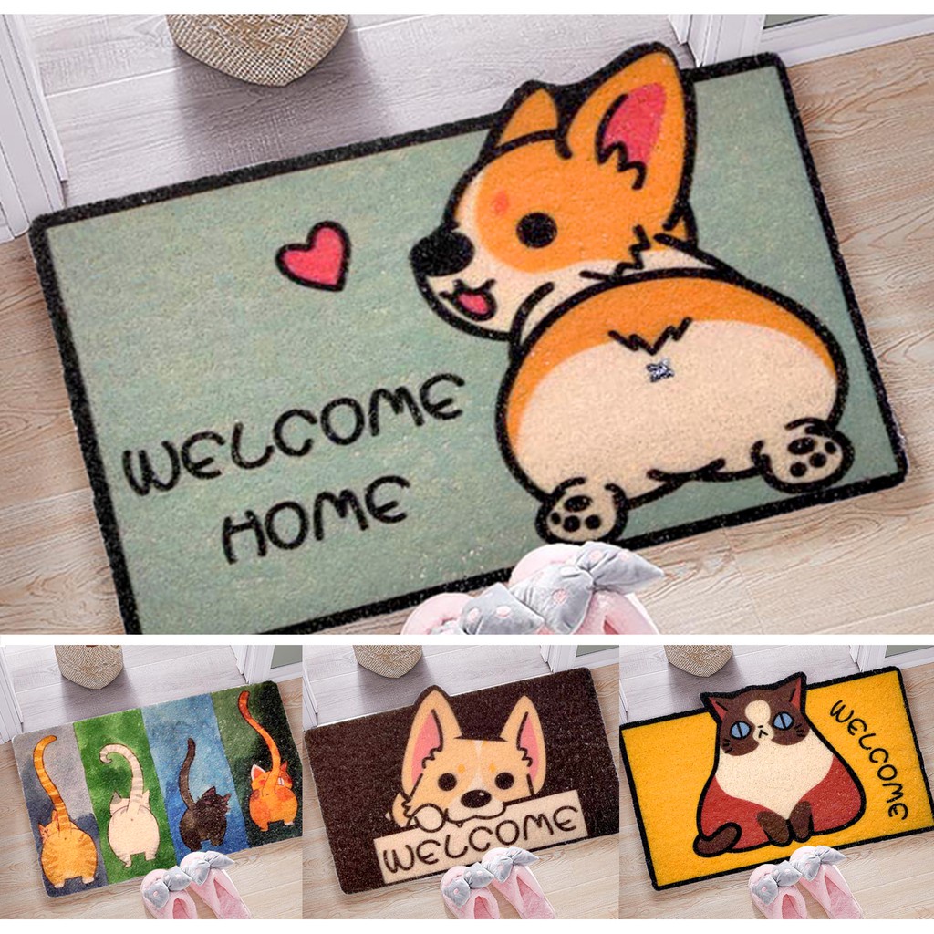 Animal Print Welcome Doormat Cat Puppy Dog Claw Yellow Corgi Snoopy ...