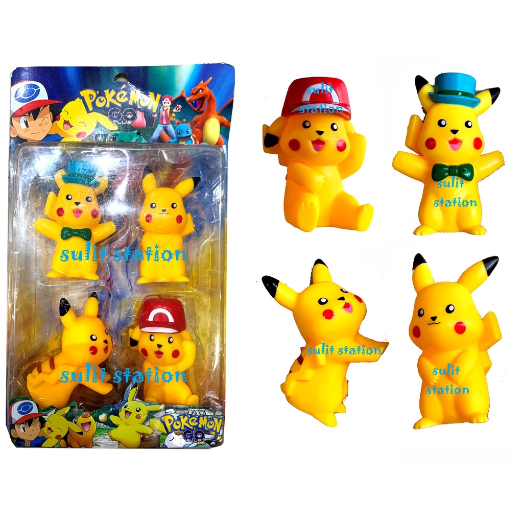 4pcs POKEMON PIKACHU RUBBERIZED SQUEAKY BATH TIME RUBBER TOY FIGURE ...