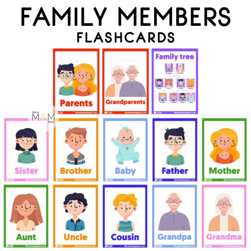 FAMILY MEMBERS Laminated Flashcards | 13 PCS Educational Flashcards ...