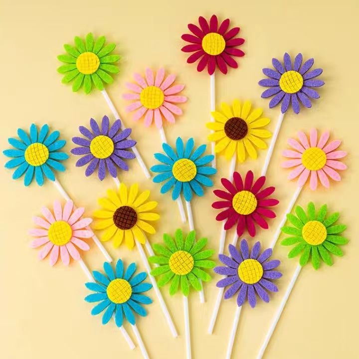 INS Summer Sunflower set Non-woven fabric cake topper baking props ...