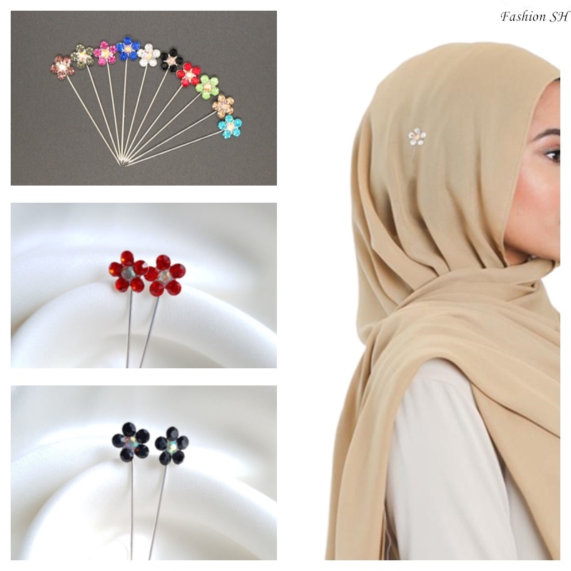 [NEW]1PC Flower Pins Rhinestone Safety Hijab Brooch M30016-1PC | Shopee ...