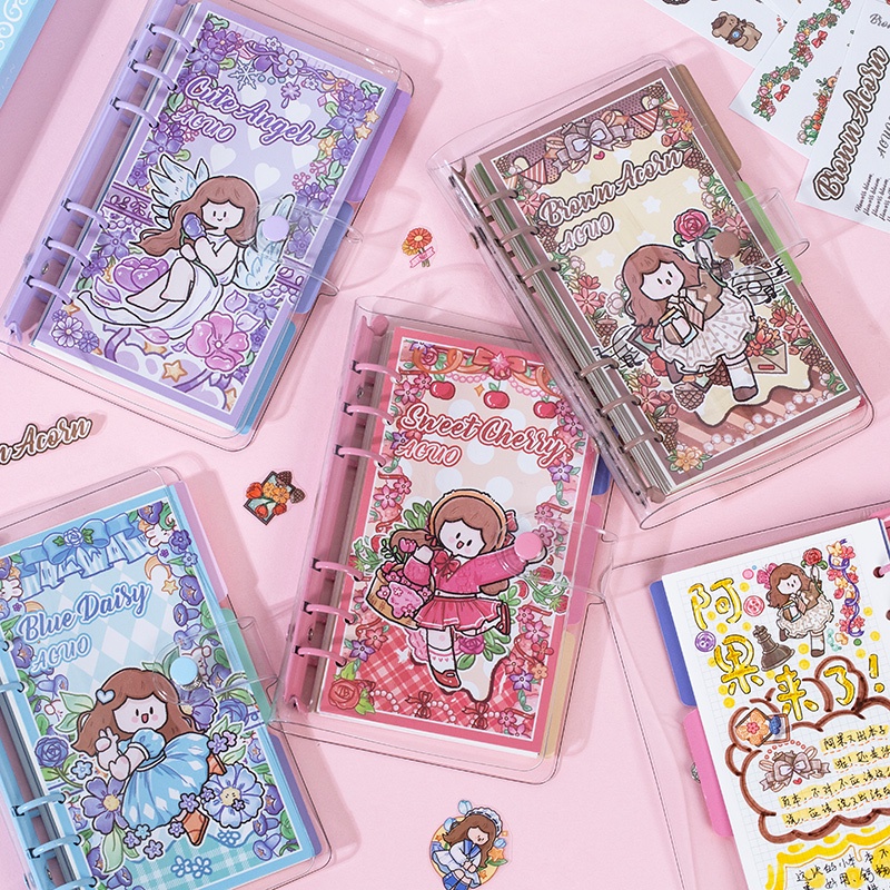 Soft shell loose-leaf book cartoon cute girl handbook student notebook ...