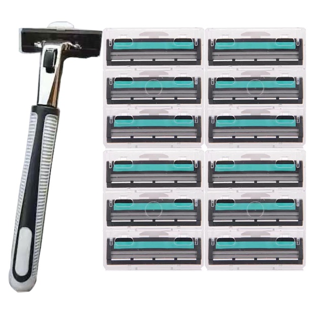Handle and 6 Pcs Blades] 2 Layers Razor Blade Shaving Razor Handle ...