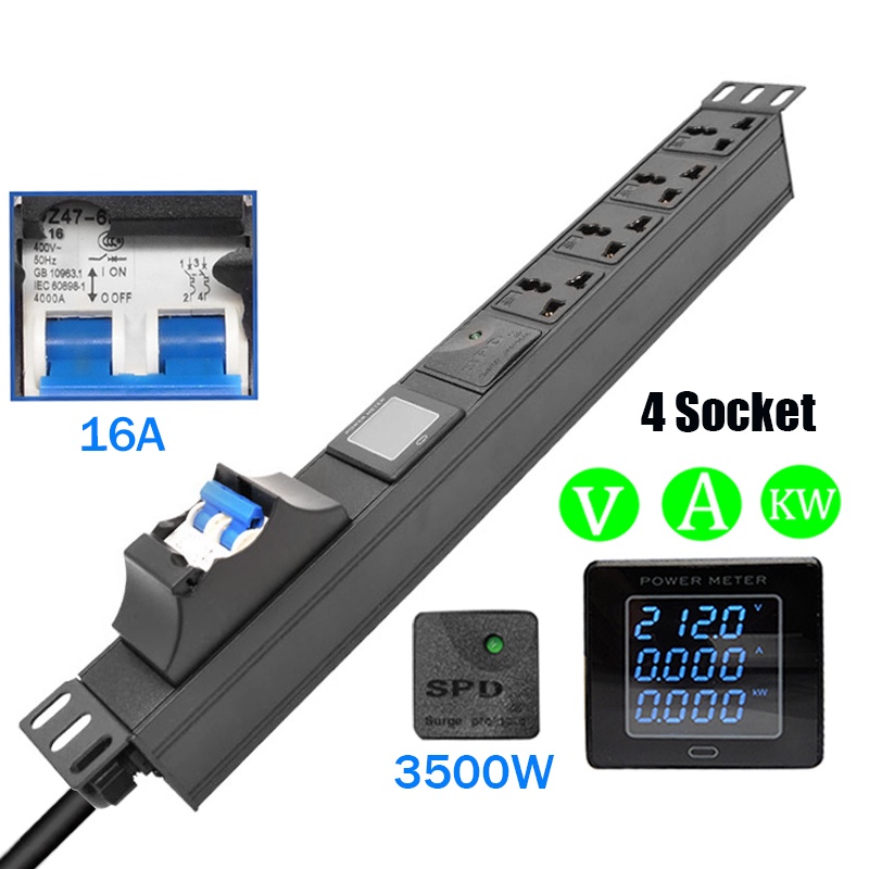PDU Power Distribution Unit Digital Voltage Wattmeter Power Meter 16A Air Circuit Breaker 4/5 ...