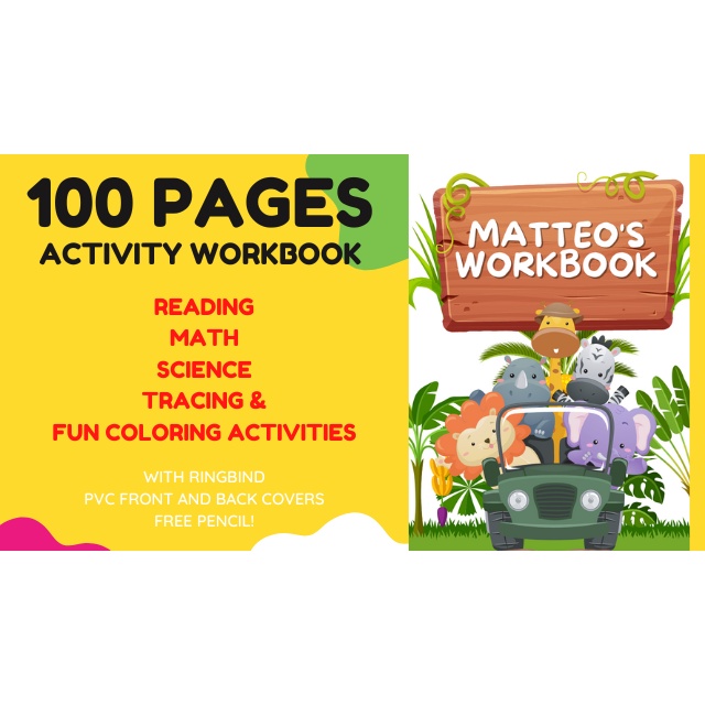 100 Pages Activity Workbook for Kids All-in-One Nursery Kindergarten ...