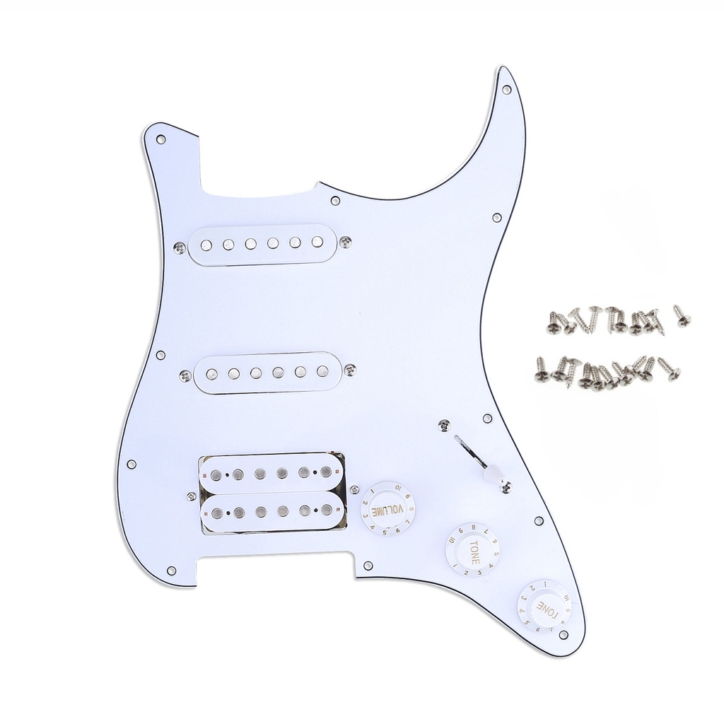Musiclily 11 Hole Loaded Strat Pickguard HSS Prewired Pickguard with Single Coil Humbucker ...