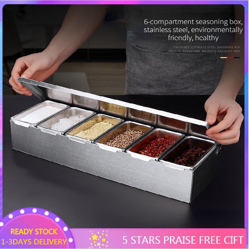 ️Stainless steel seasoning jar kitchen storage restaurant with cover ...