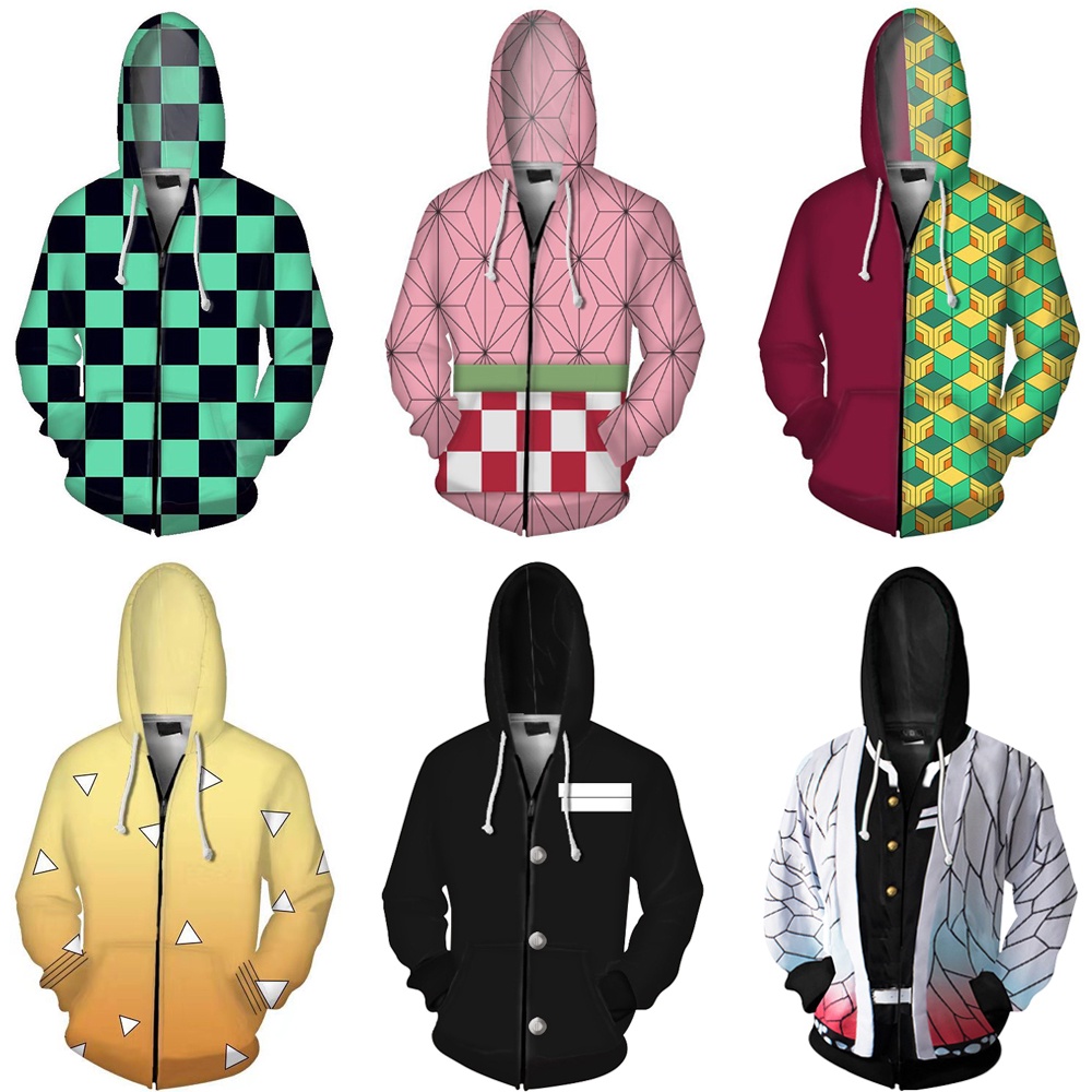 Demon Slayer Zip Up Hoodie Men's Casual Mixed Fabric Jacket 3D Print ...