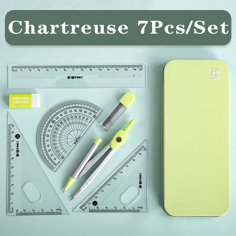 7Pcs/Set Geometry Compasses Ruler Kit Protractor, Triangle Square ...