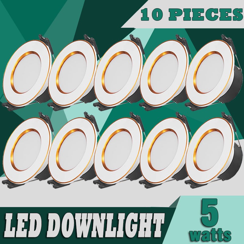 10 Pieces LED Ceiling Pin Downlight 5w White Gold Recessed Tri-color ...