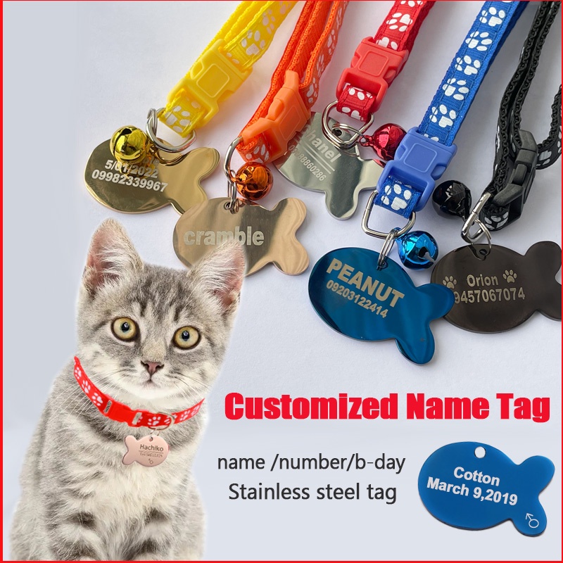 Customized Stainless Steel Cat Tag Dog Tag Cat Collar With Bells Cat ...