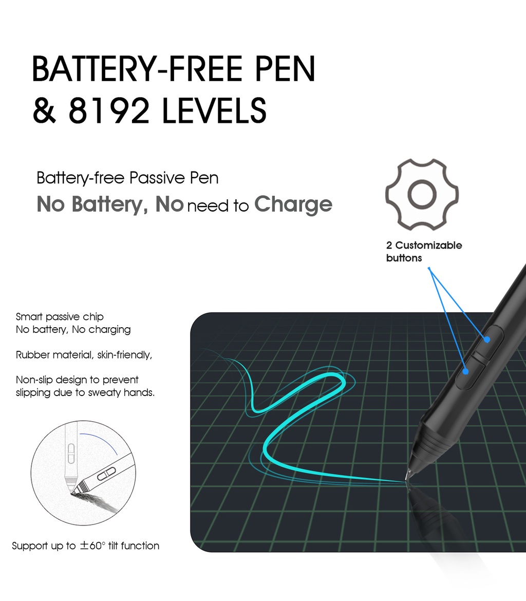 VEIKK A50 Drawing Tablet 10*6 inch Pen Tablet with Batter Free Pen ...