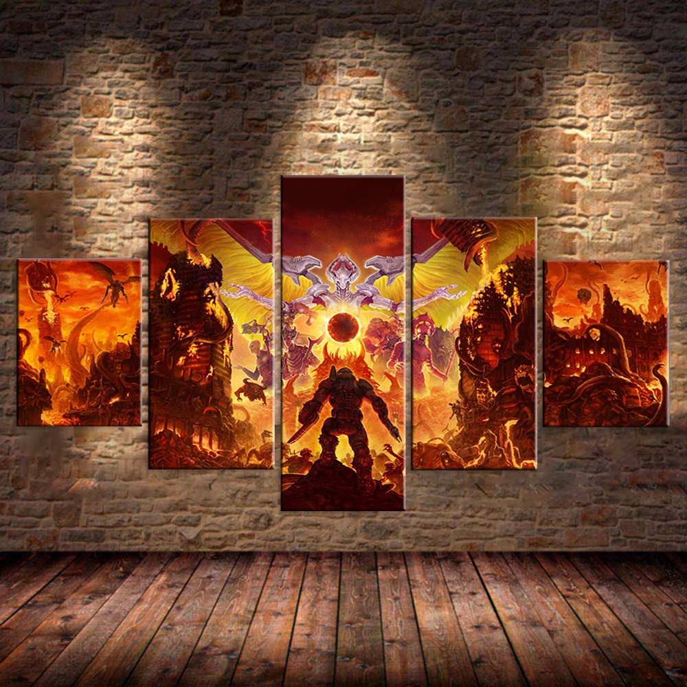 5 Pieces Doom Eternal Video Game Posters Canvas Painting Wall Art Game ...