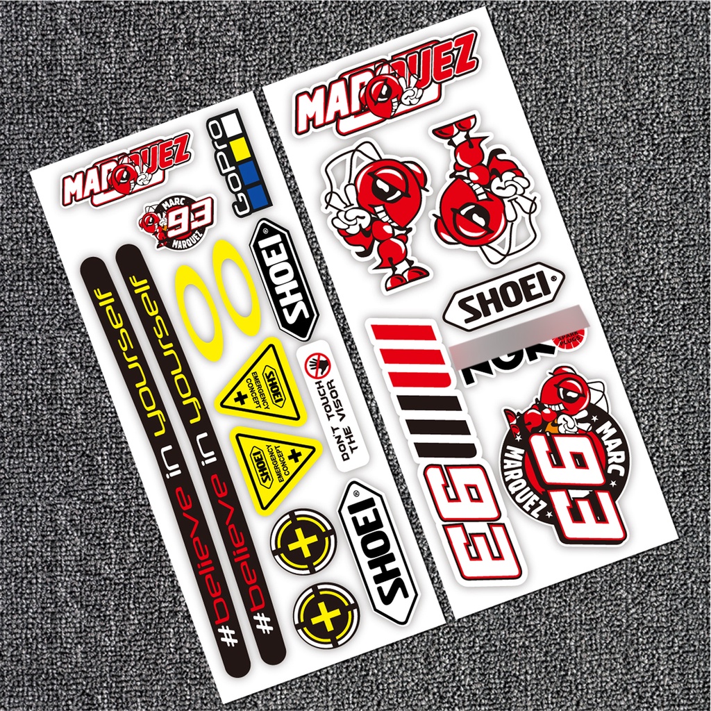 2 sheet MARQUEZ 93 SHOEI design reflective sticker for motorcycle ...
