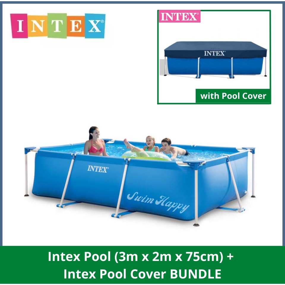 Intex Rectangular Frame Pool (3m x 2m x 75cm) + Intex Pool Cover BUNDLE ...