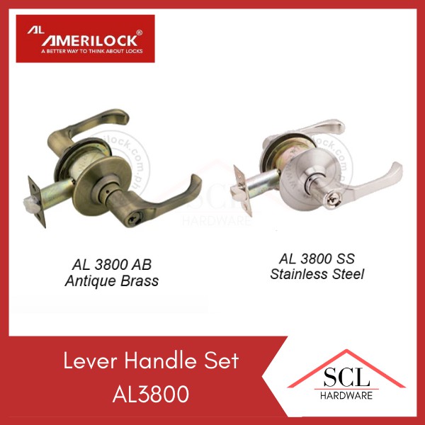 AMERILOCK Lever Handle Set / Handle Lock (Antique Brass / Stainless ...