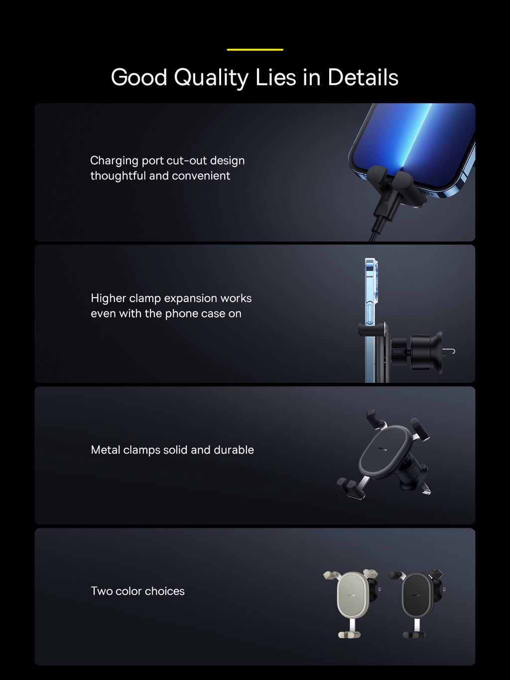 Baseus Car Phone Holder Metal Silicone Gravity Auto Air Vent Smartphone ...