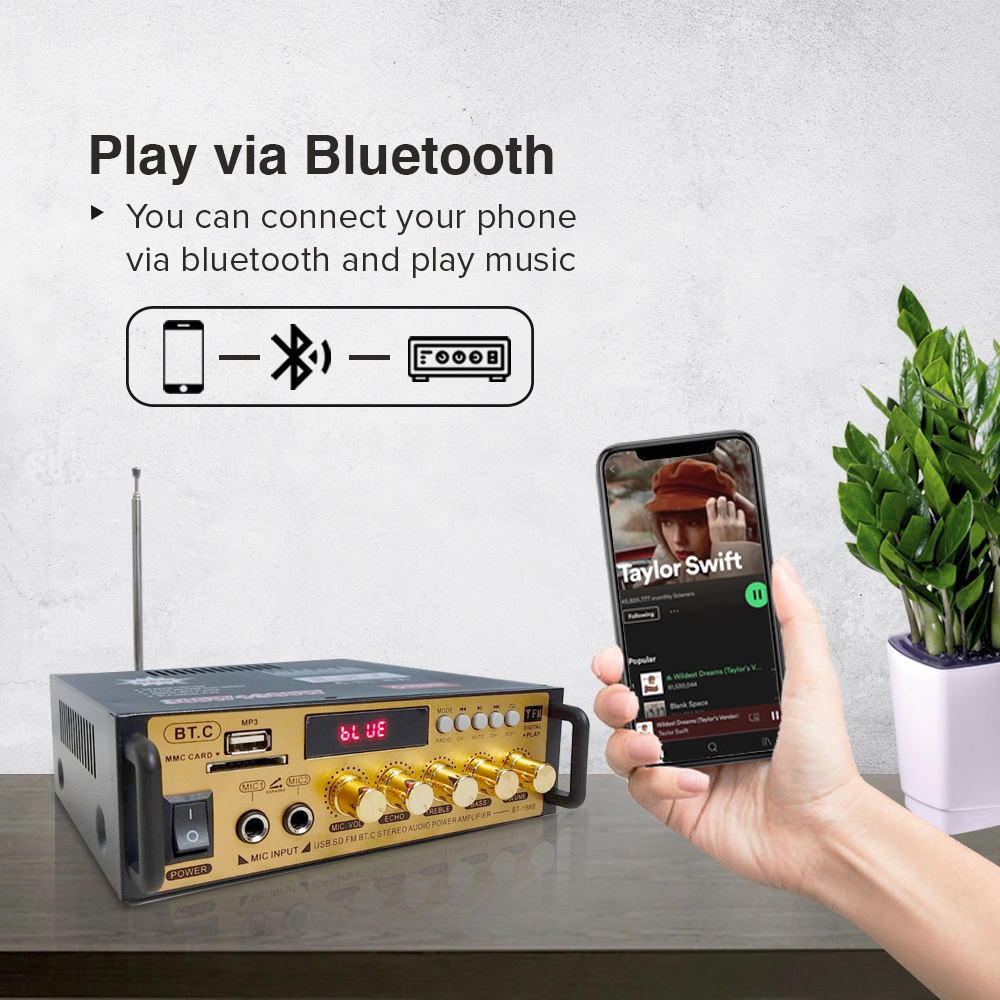 Hug 300W+300W Digital Hifi Bluetooth Stereo Audio Amplifier Fm Radio ...