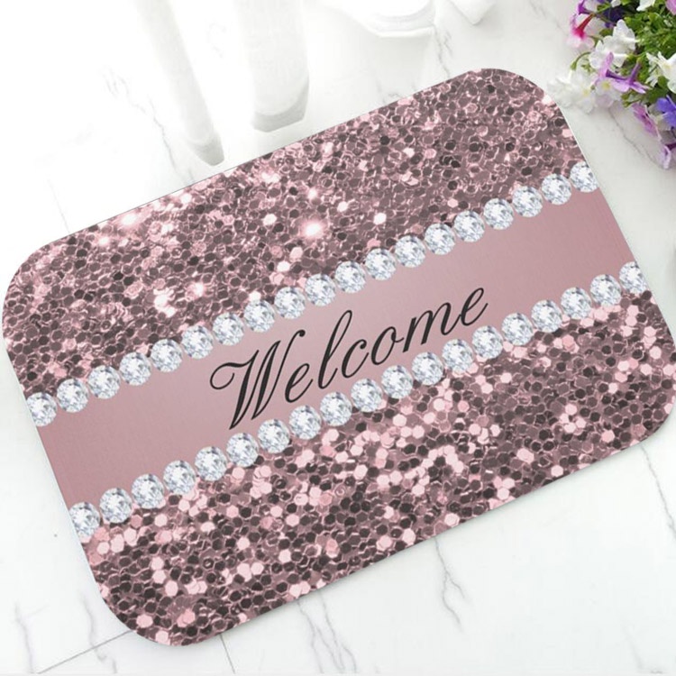 Trendy Faux Pink Sequins and Diamonds Doormat Chic Girly Welcome Floor ...