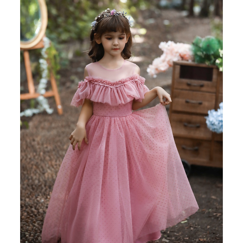 Mesh Long Princess Dress European and American Style Soild Color Dot ...