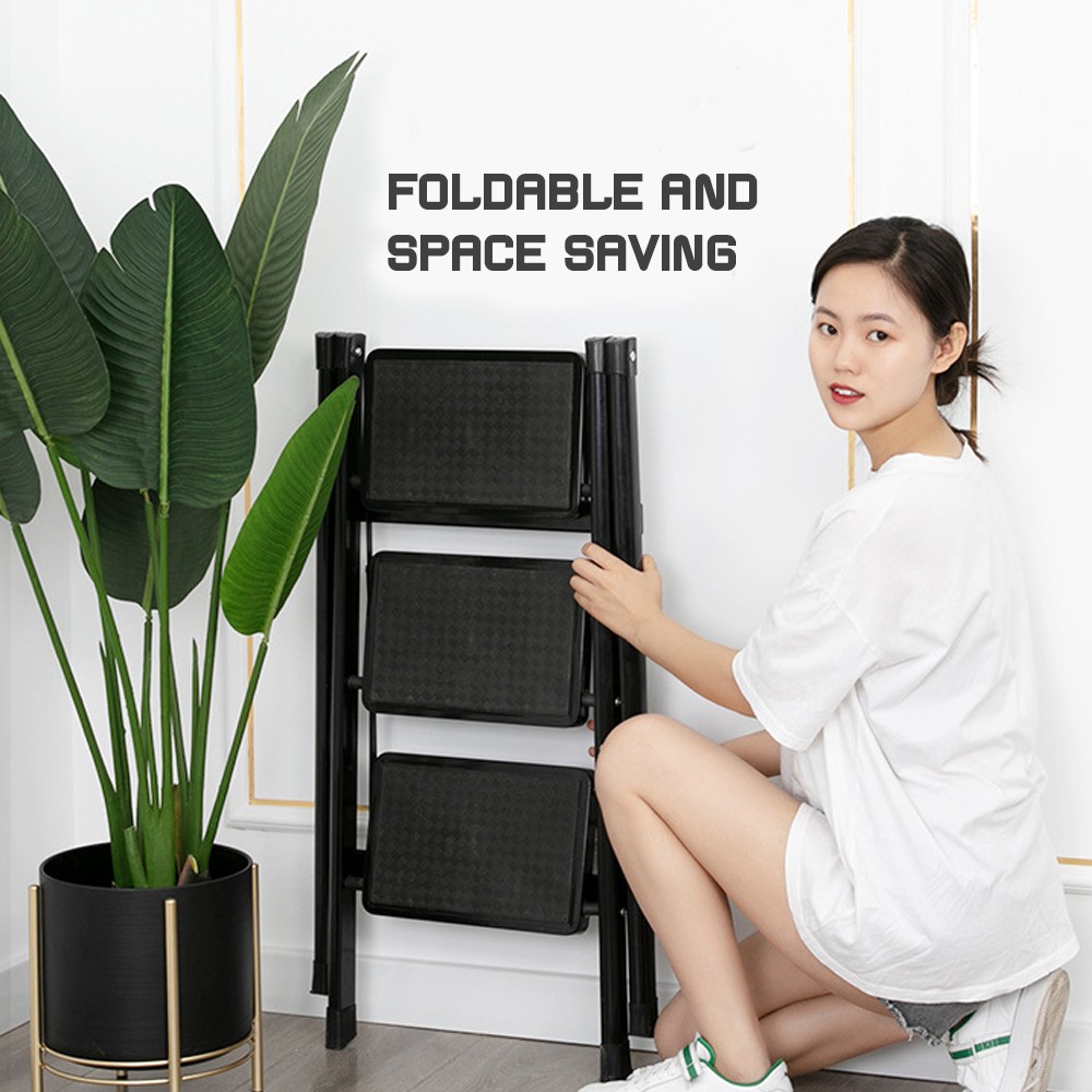 Mini 3 Steps Stool Portable Sturdy Non-Slip Lightweight Foldable Ladder ...