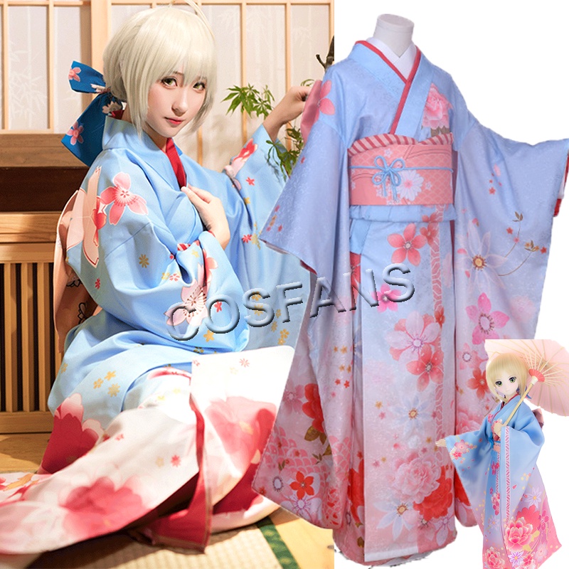 New Anime Fate Aniplex Kimono Bathrobe Saber Woman Kimino Dress ...